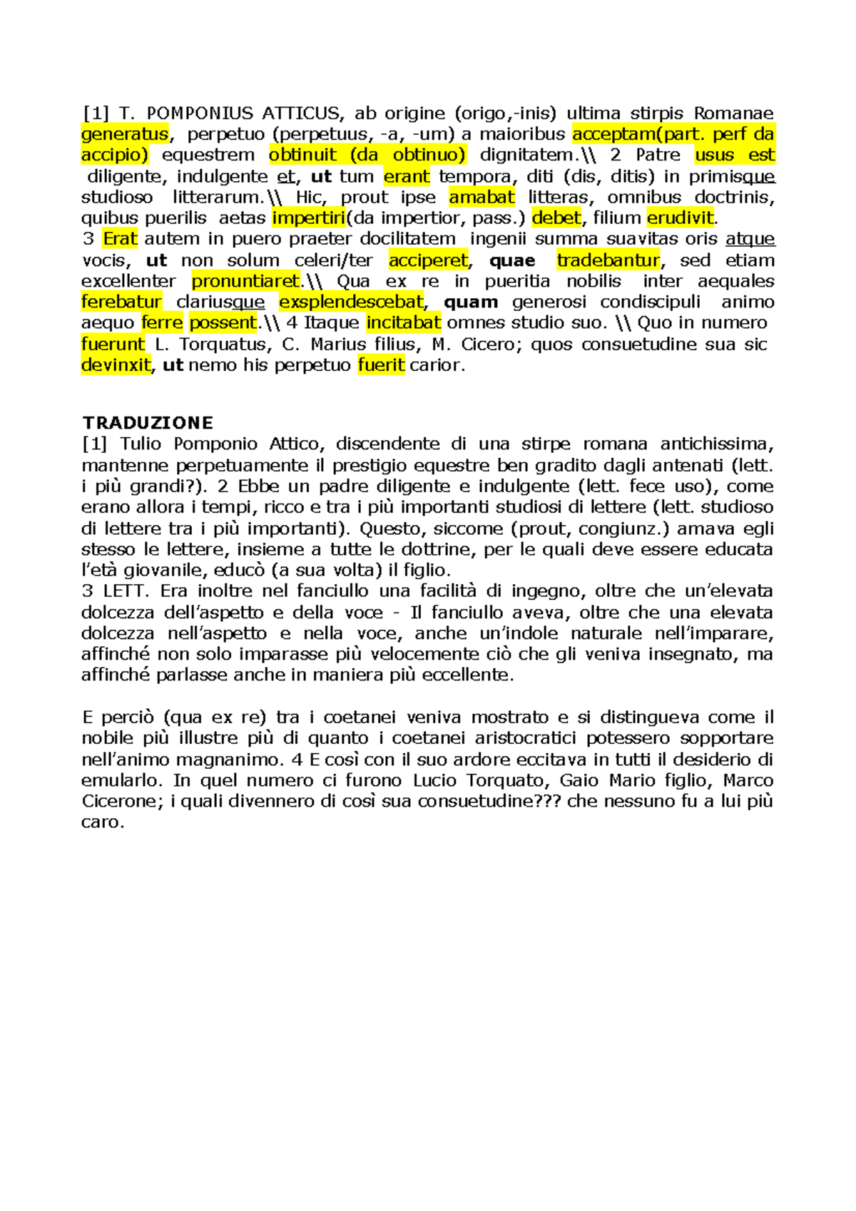 Atticus - Traduzione Attico - [1] T. POMPONIUS ATTICUS, ab origine ...