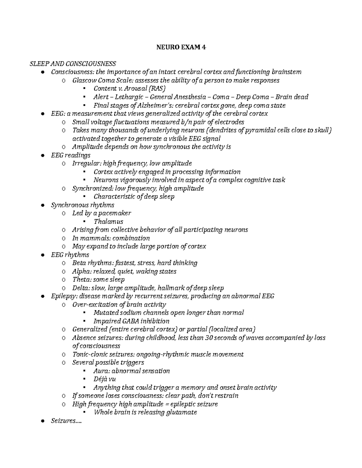 Neuro EXAM 4 - Lecture notes Exam 4 - NEURO EXAM 4 SLEEP AND ...