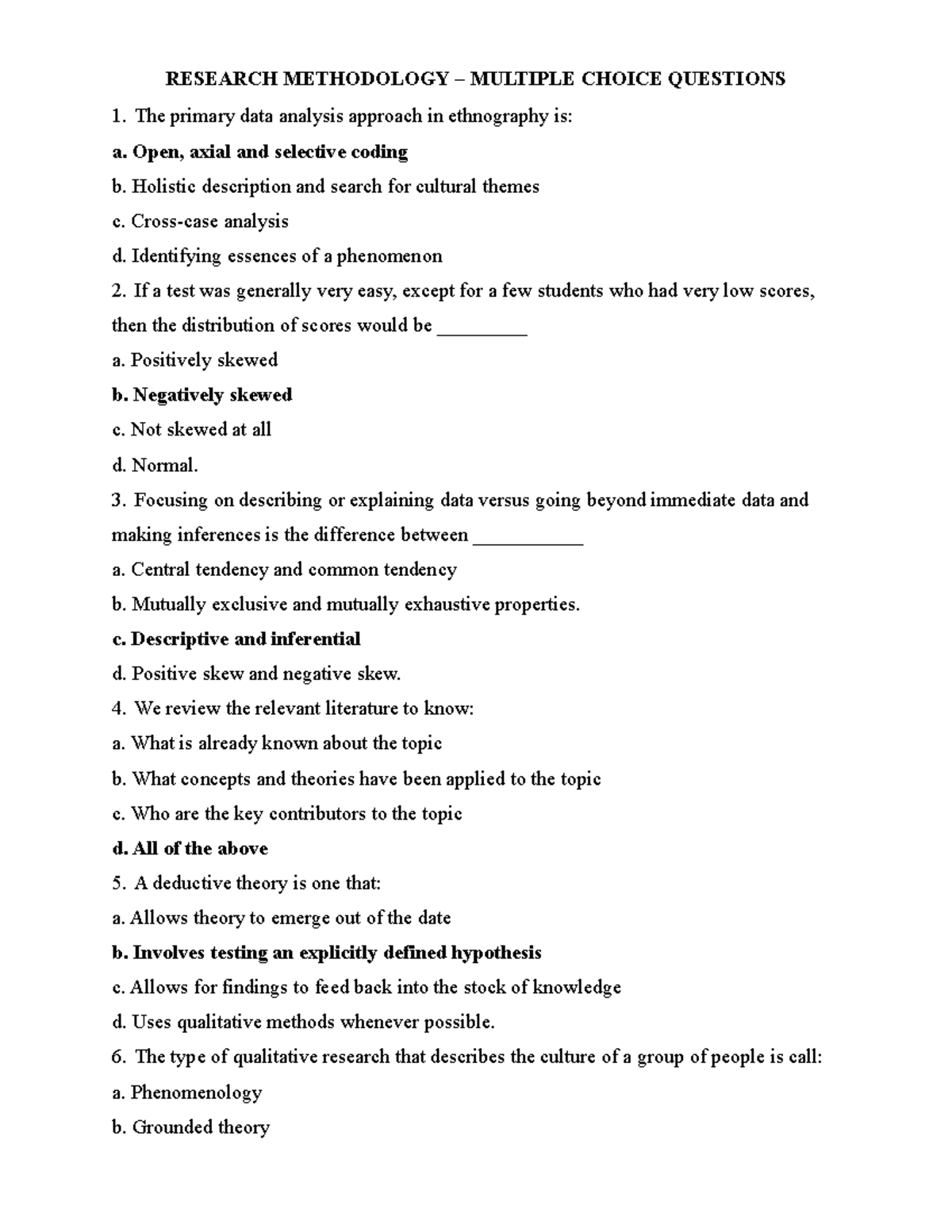 RM- Revision - Lecture notes 1 - RESEARCH METHODOLOGY – MULTIPLE CHOICE ...