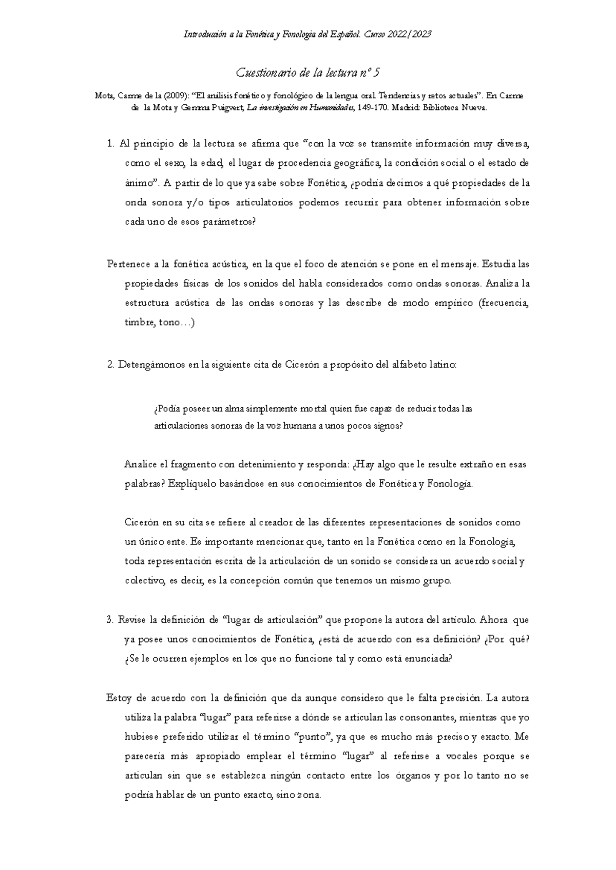 Cuestionario de la lectura 5 - Introducción a la Fonética y Fonología ...