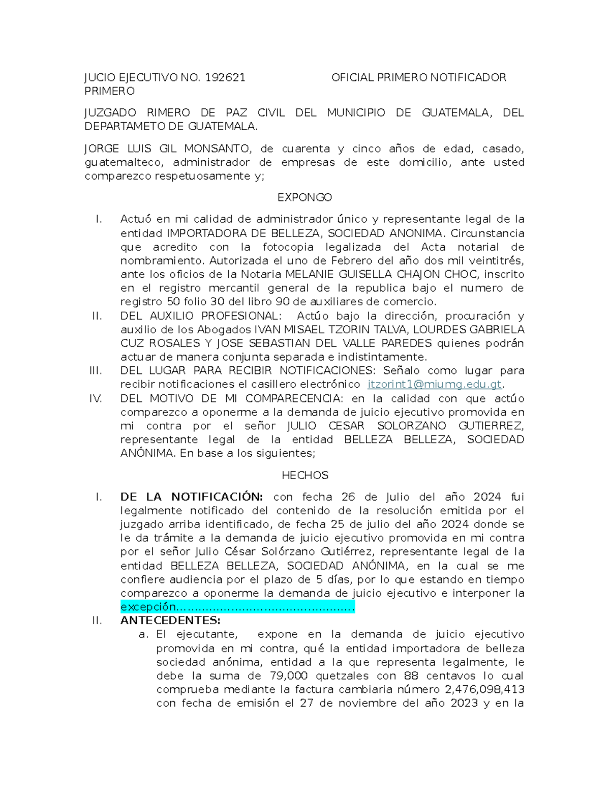 Clinica Civil 2 Ejecutiv-1 - JUCIO EJECUTIVO NO. 192621 OFICIAL PRIMERO ...