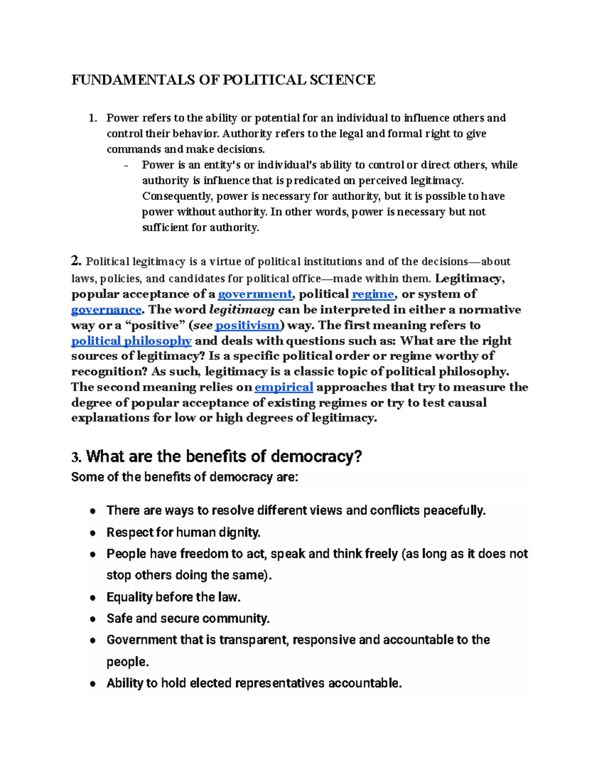 Fundamentals OF Political Science answers - FUNDAMENTALS OF POLITICAL ...