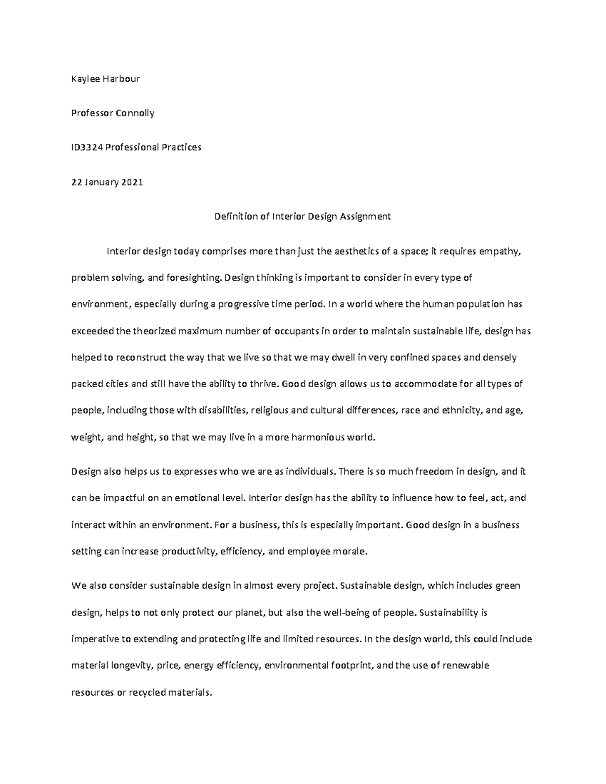 Harbour Definition of Interior Design - Kaylee Harbour Professor ...