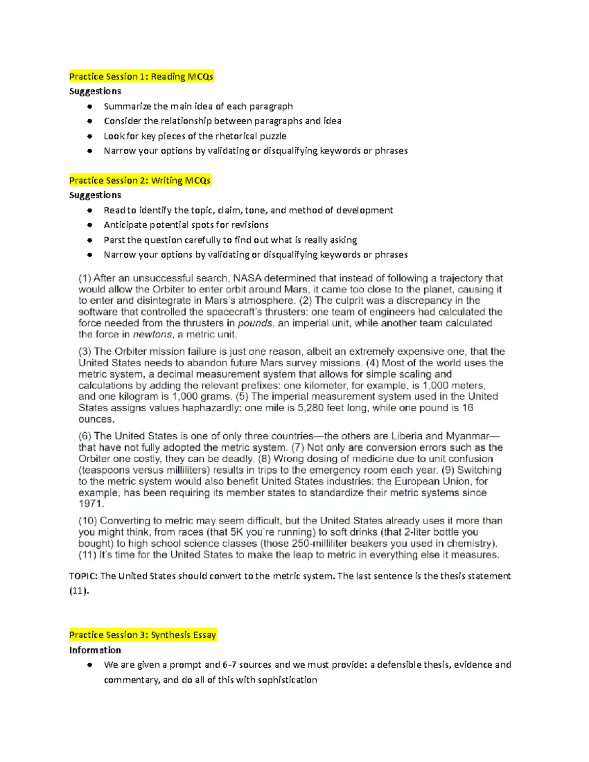 AP Lang Review Video Notes - Practice Session 1: Reading MCQs ...