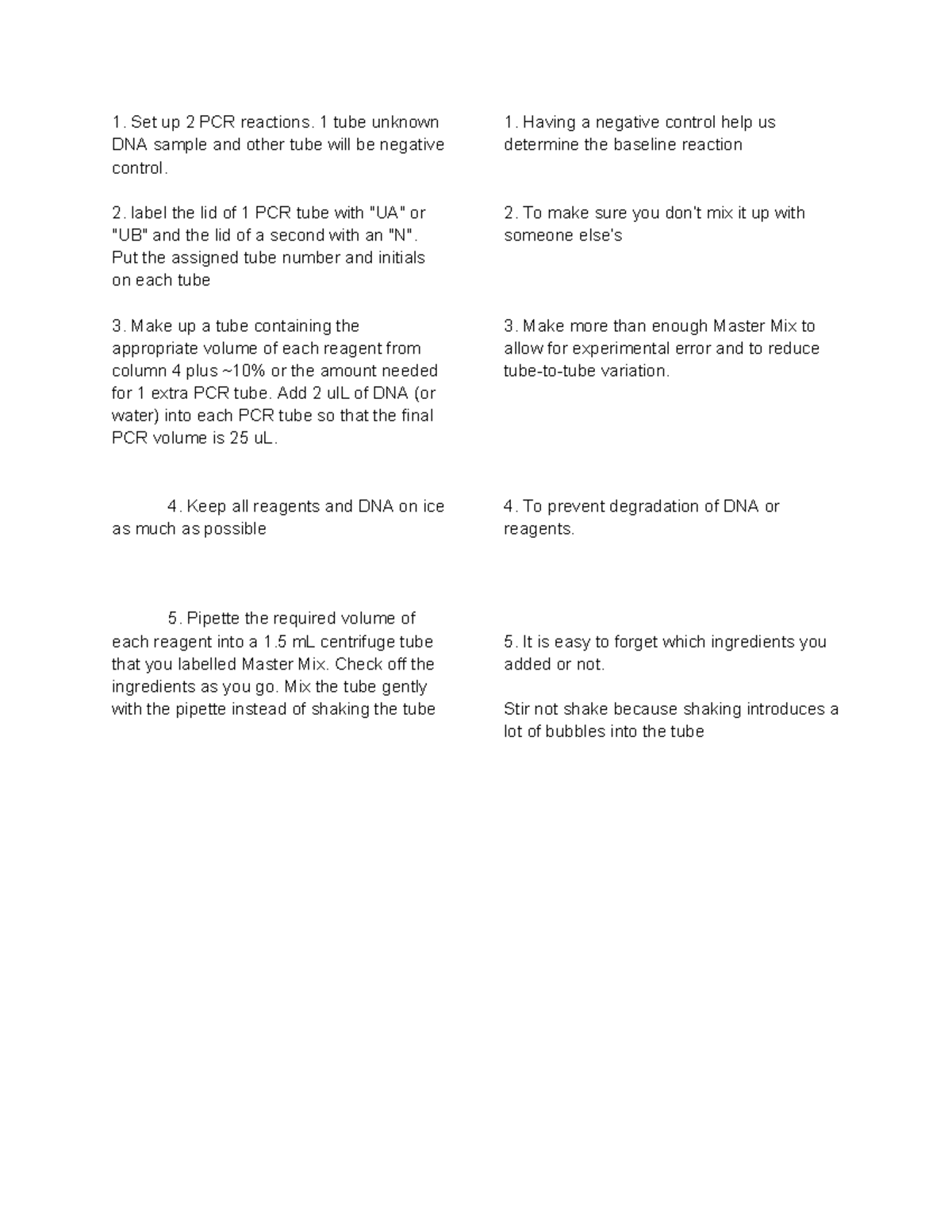 BIO Lab 2 flowchart - Set up 2 PCR reactions. 1 tube unknown DNA sample ...