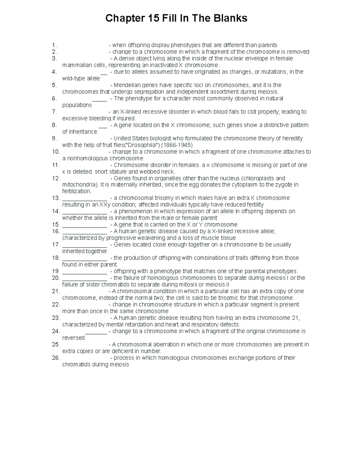 Vocabulary Fill in Chapter 15 - Chapter 15 Fill In The Blanks 1 ...
