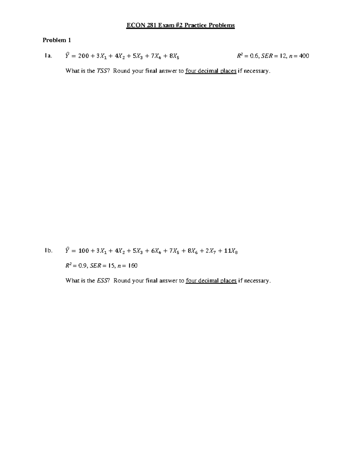 281 exam2 practice problems - ECON 281 Exam # 2 Practice Problems ...