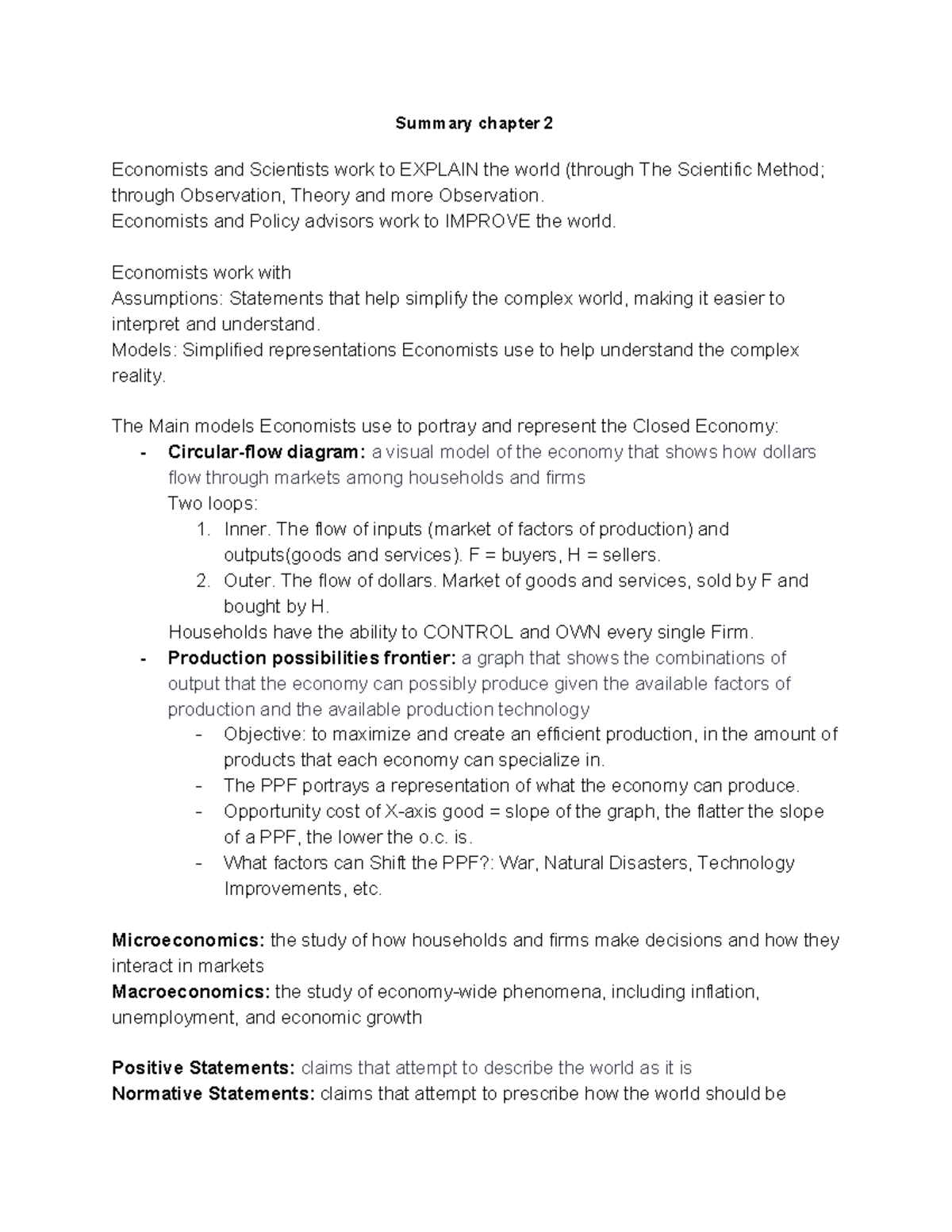 Summary Ch2 - Accounting Principles - Summary chapter 2 Economists and ...