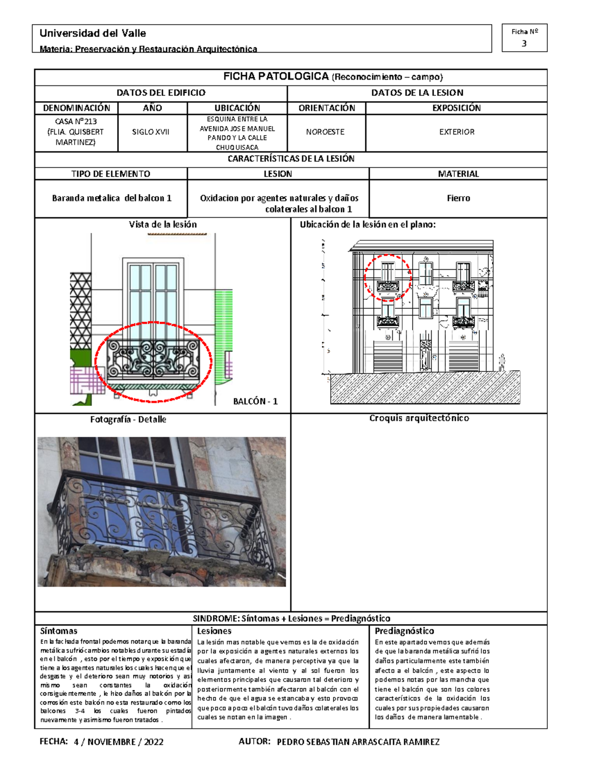 Ficha Patológica - Campo - Universidad del Valle Materia: Preservación y Restauración ...