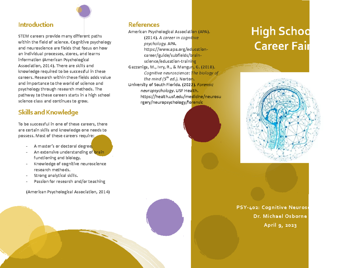 High School Career Fair Brochure - Introduction STEM careers provide many different paths within ...