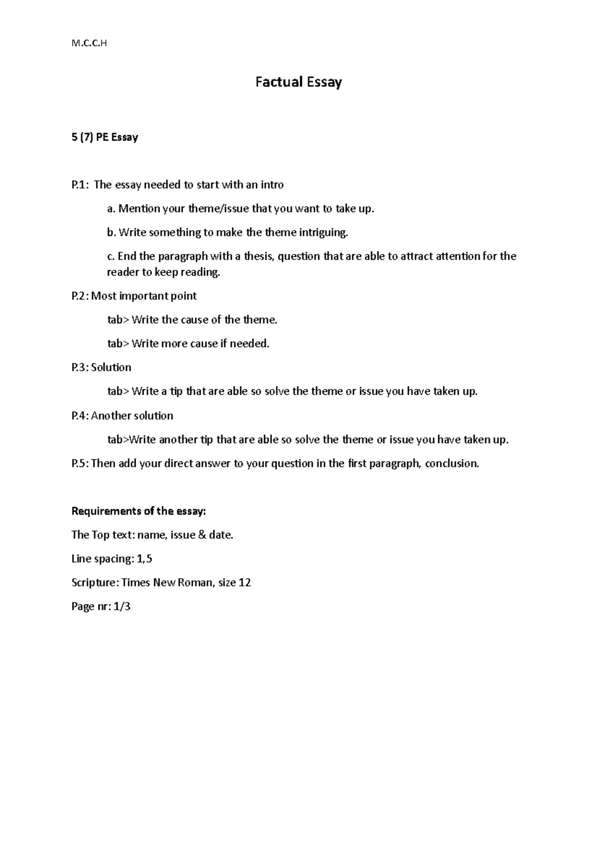 How to write a factual essay - M.C.C Factual Essay 5 (7) PE Essay P ...