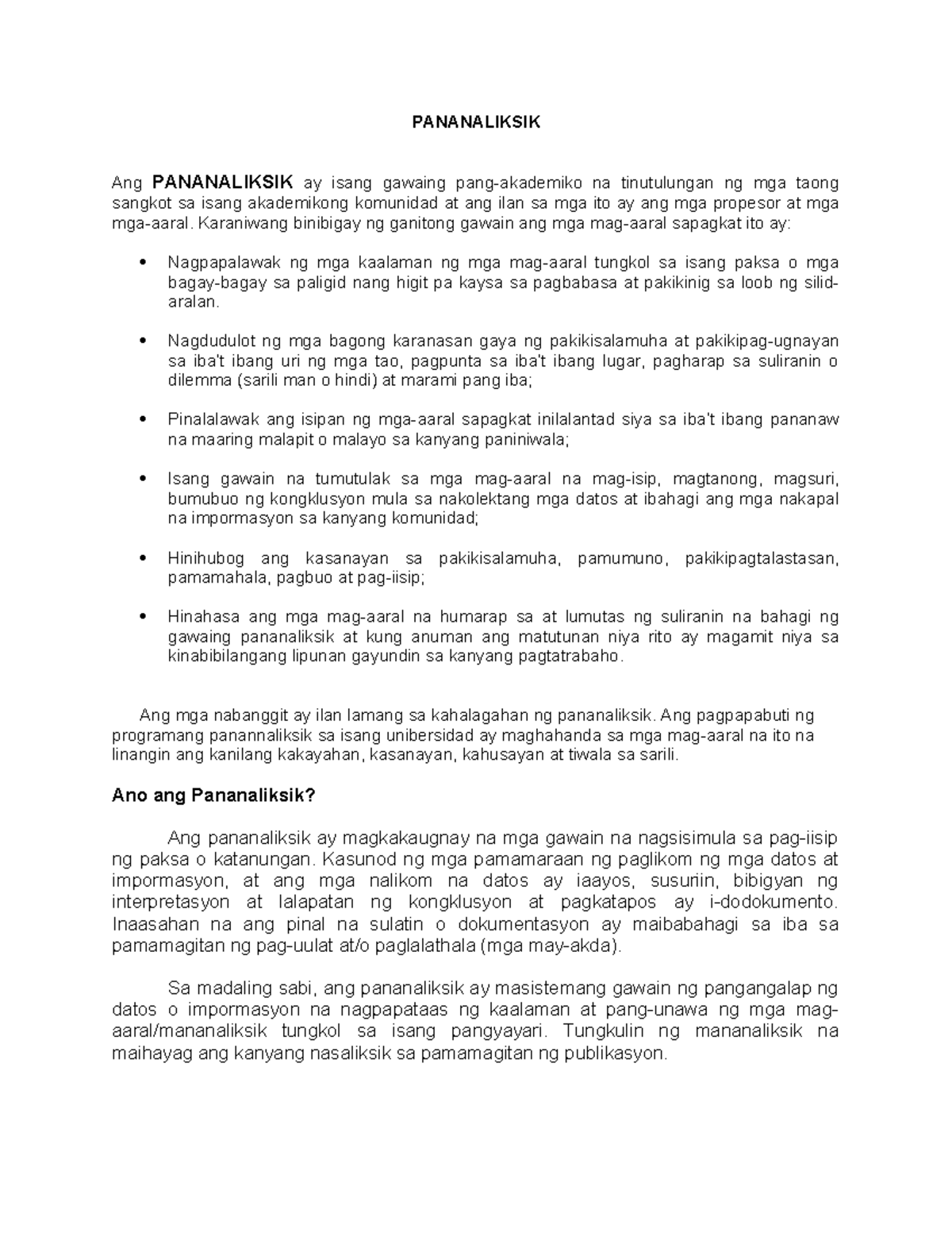 Katuturan-ng-Pananaliksik - PANANALIKSIK Ang PANANALIKSIK ay isang ...