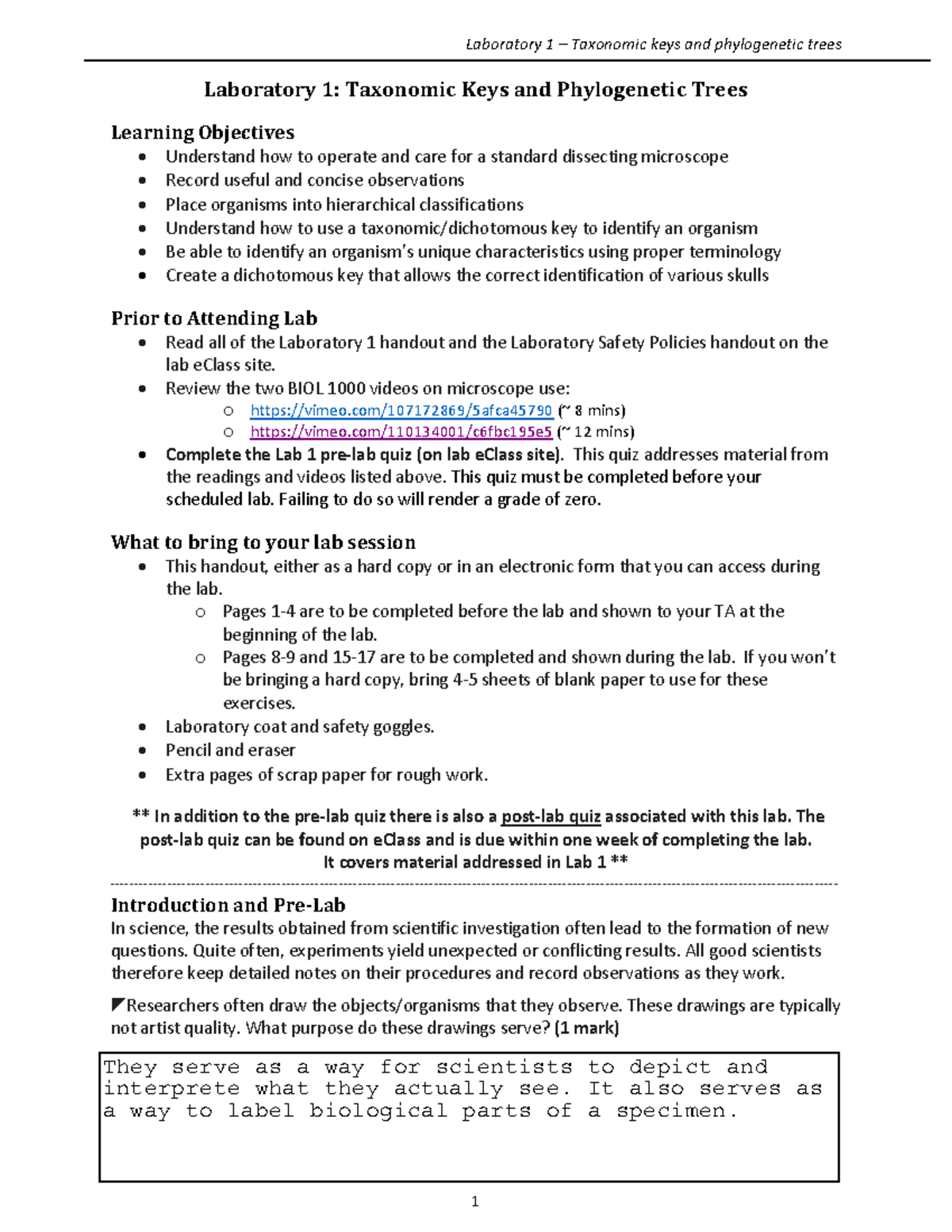Lab 1 Taxonomic keys phylogenetic trees - B1001 W 2023 - lab handout ...