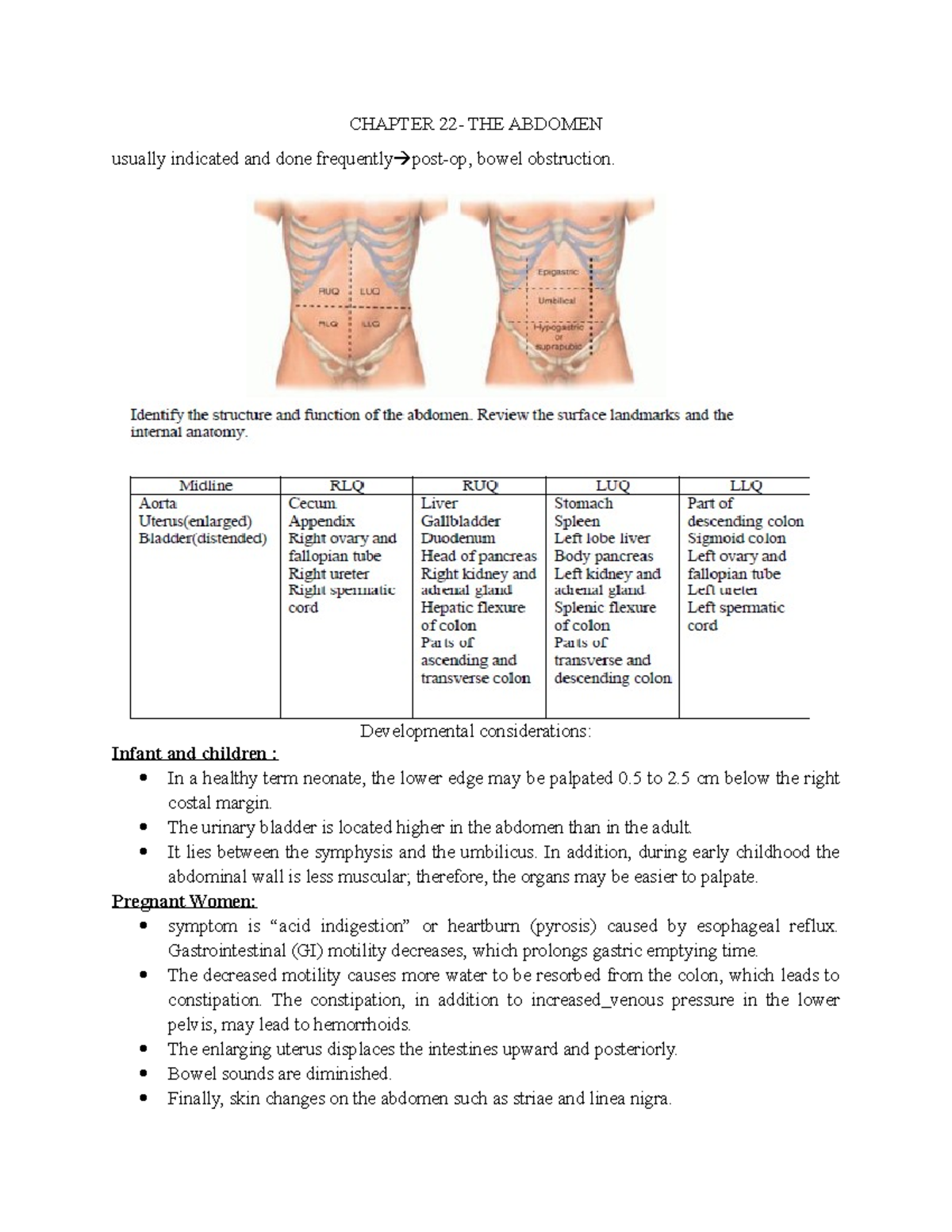 Abdomen PHA nursing - CHAPTER 22- THE ABDOMEN usually indicated and ...