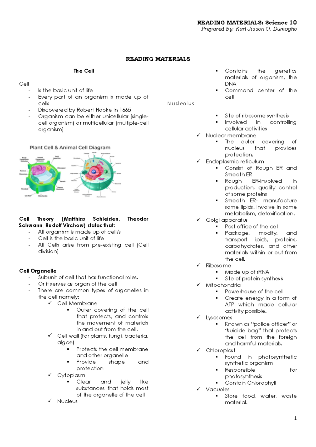 CELL AND Basic Concept OF Heredity - READING MATERIALS: Science 10 ...