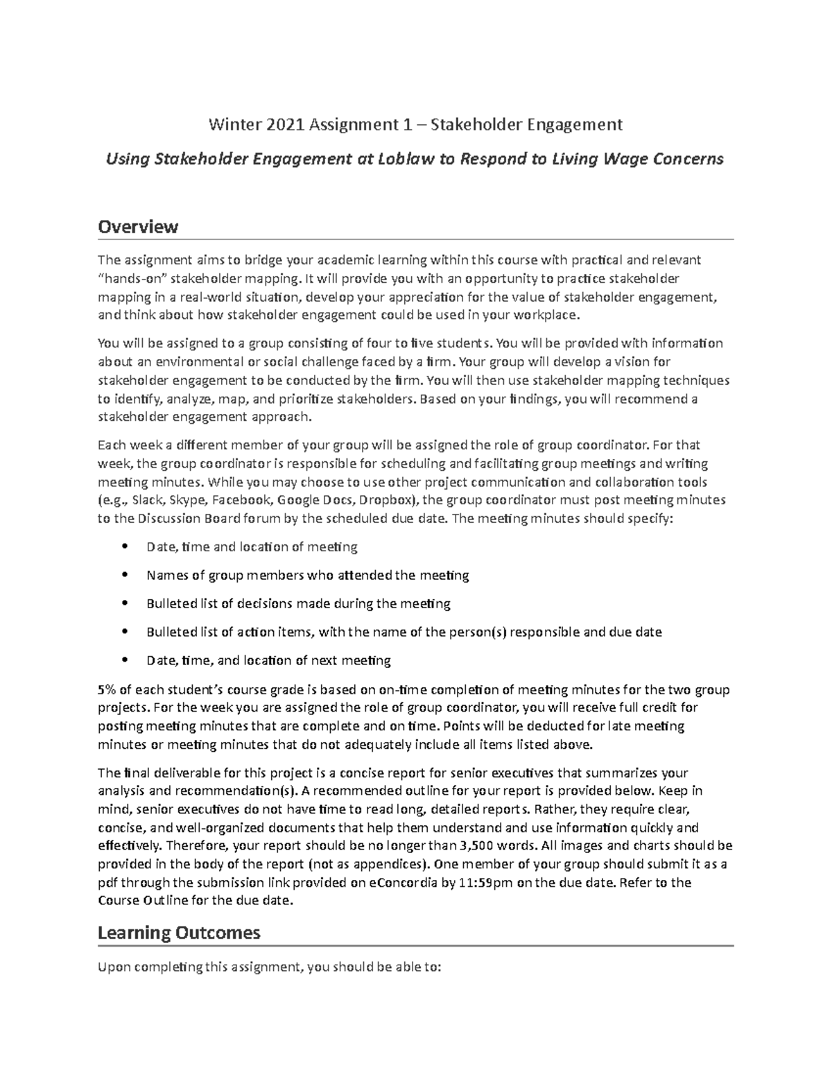 Assignment 1 Instructions - Winter 2021 Assignment 1 – Stakeholder ...
