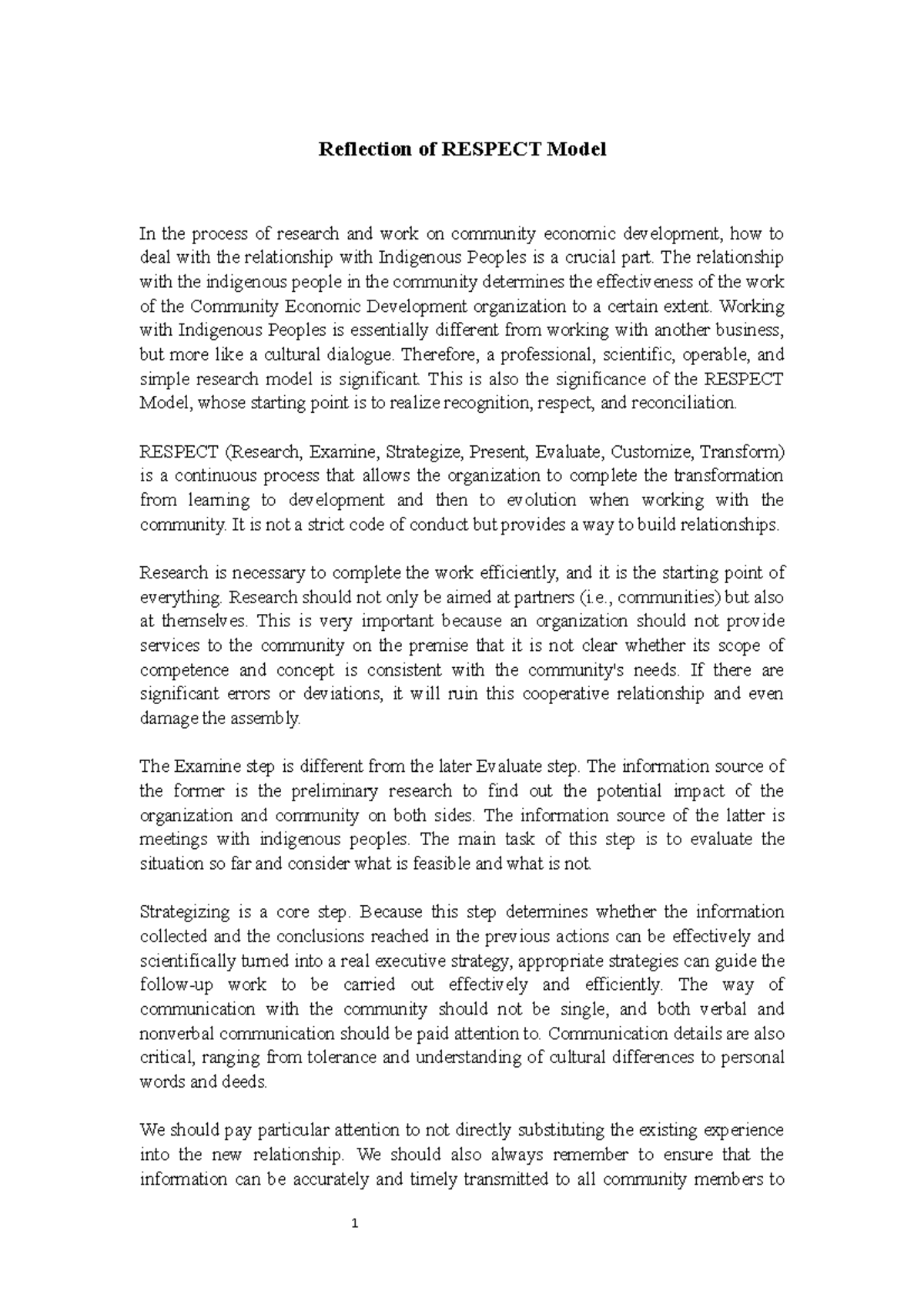 5101 Reflection of Respect - Reflection of RESPECT Model In the process ...