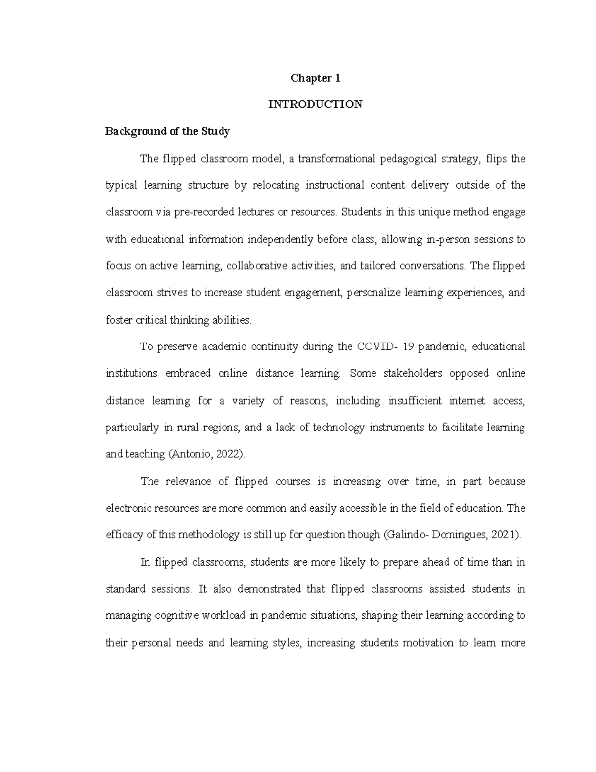 Assessment of the Flipped Classroom as an Instructional Strategy on the - Chapter 1 INTRODUCTION ...