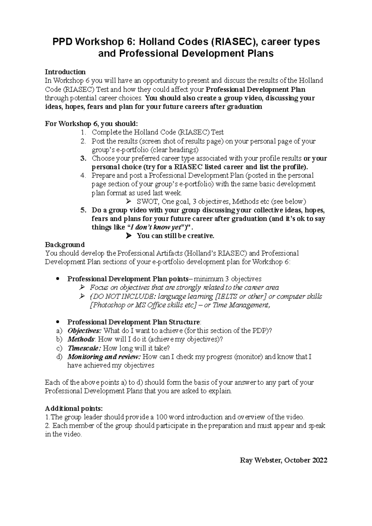 Ppd Oct 2022 WS6Prof Dev Plan - PPD Workshop 6: Holland Codes (RIASEC ...