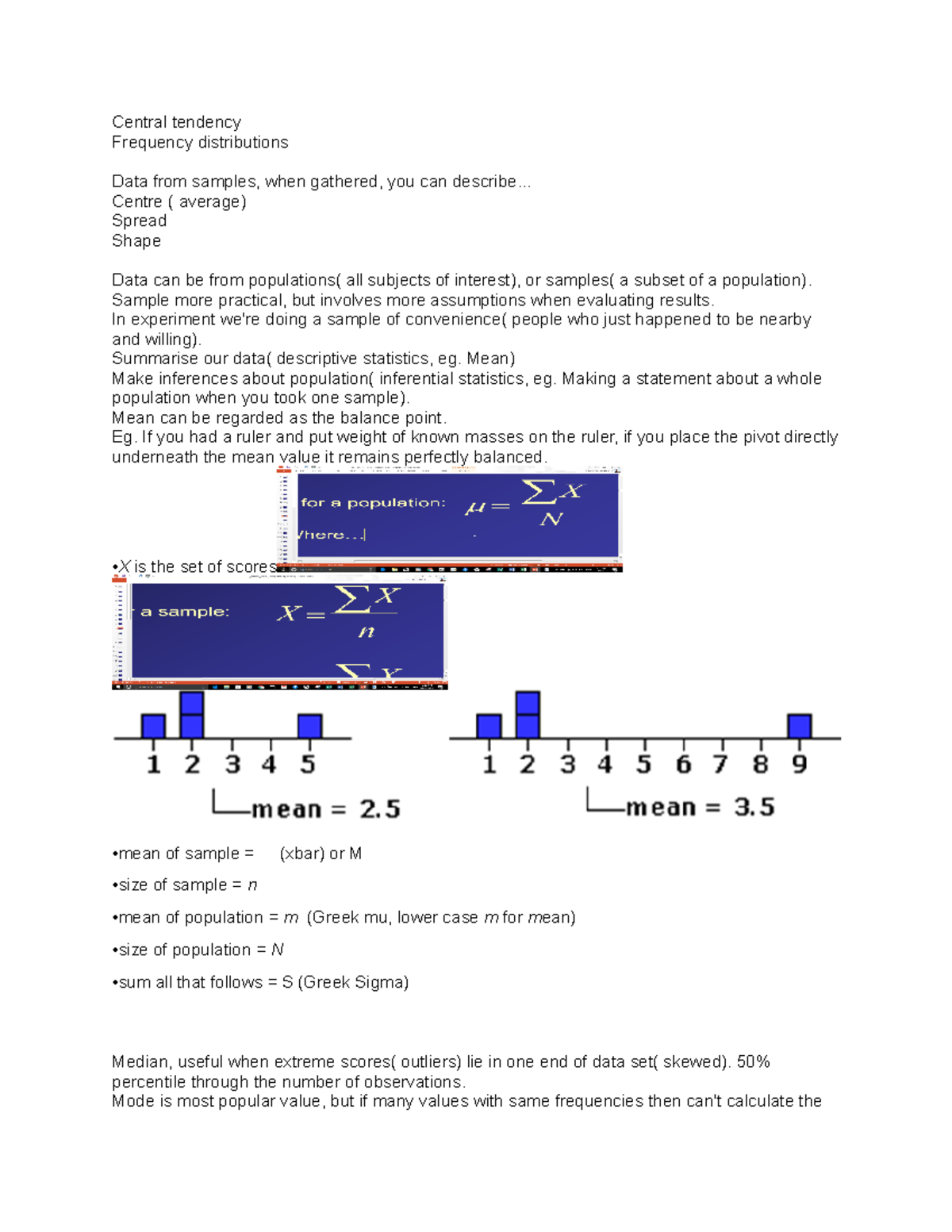 Central tendency - Lecture notes 2 - Central tendency Frequency ...