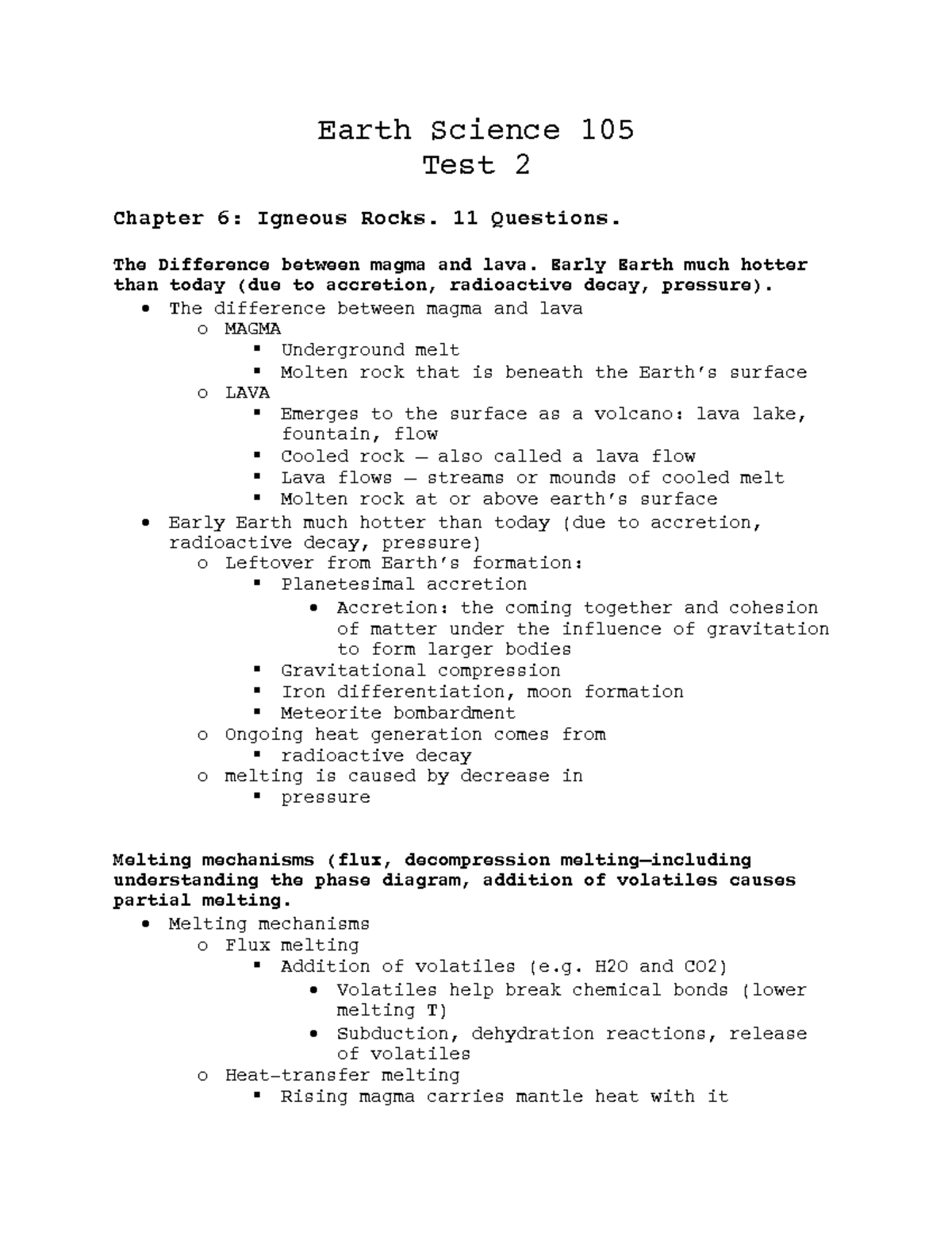 Earth Science 105 Test 2 Study guide - Earth Science 105 Test 2 Chapter ...