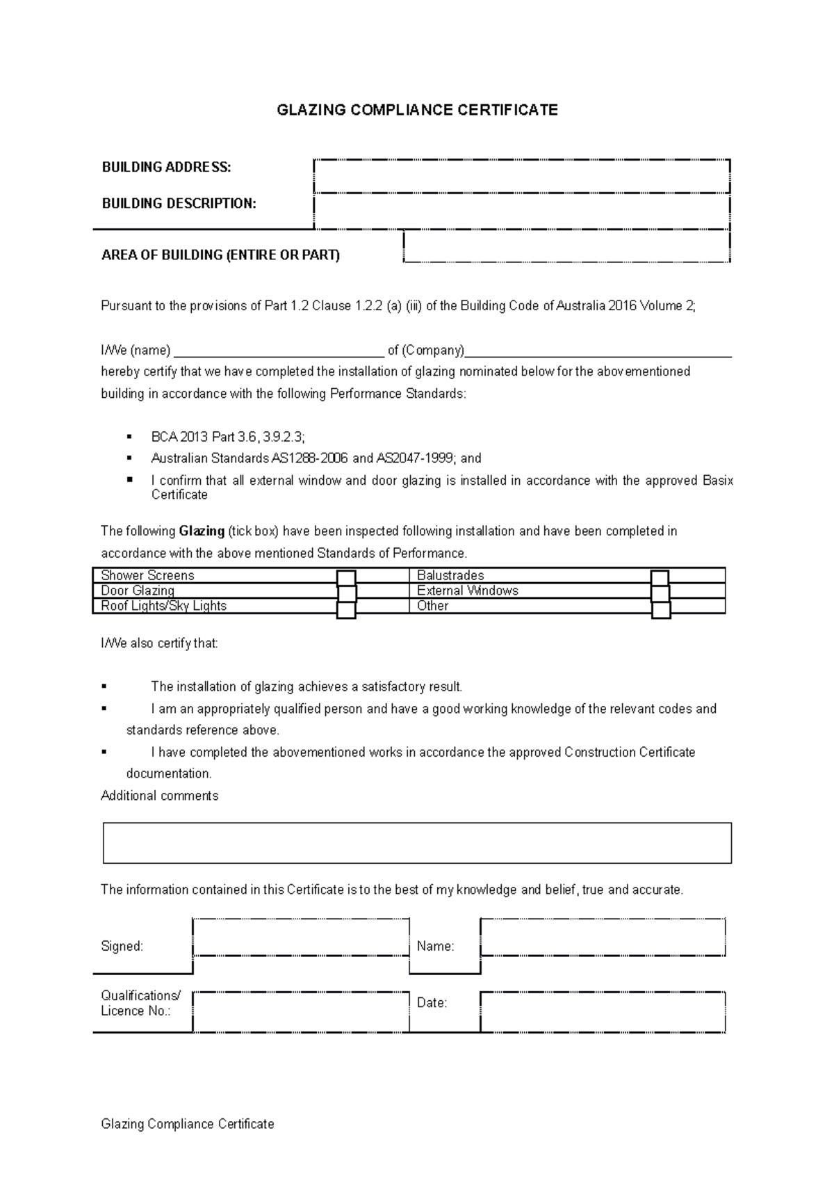Glazing/ basix compliance assignment for ACU - GLAZING COMPLIANCE ...