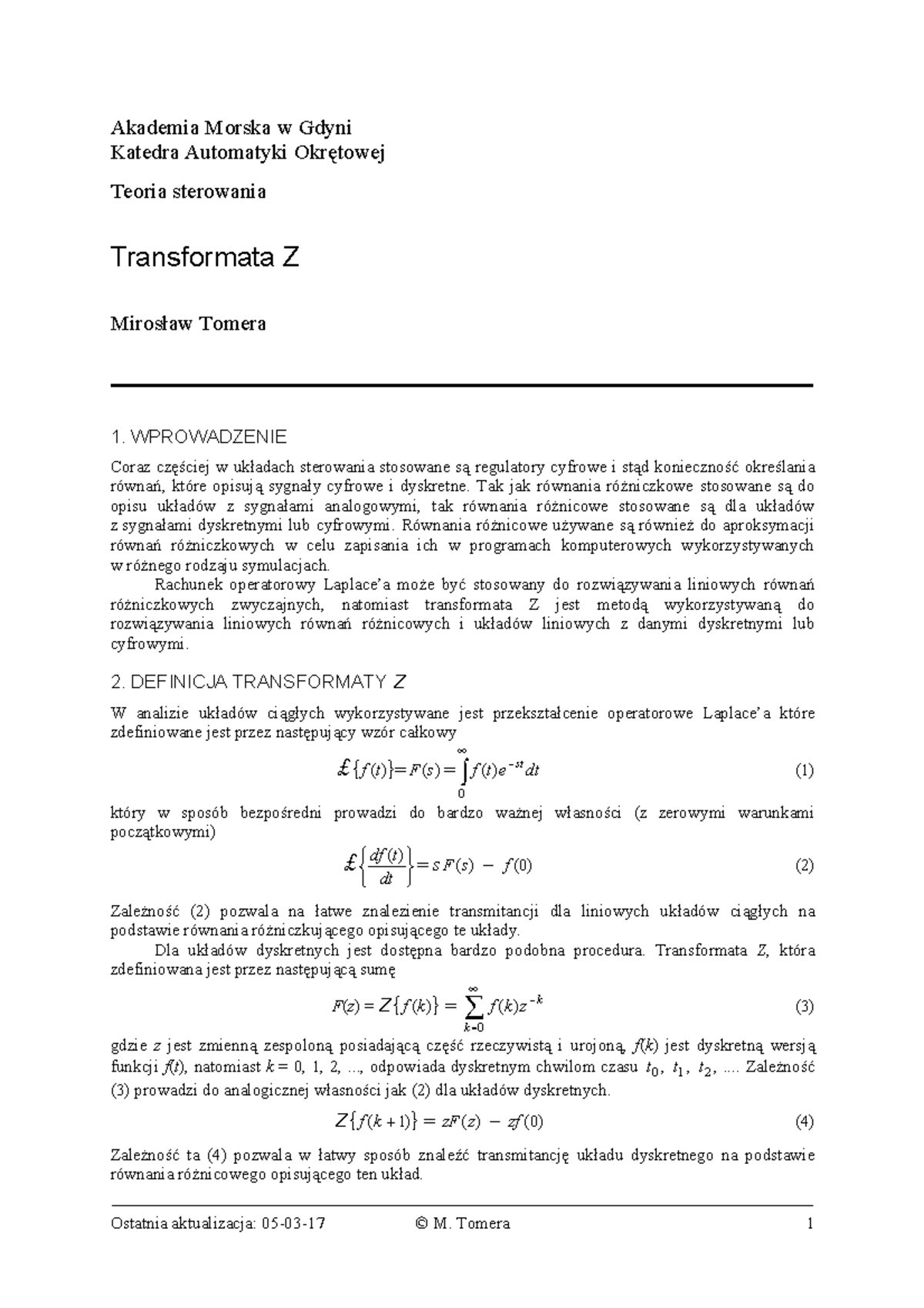Transformata z - transforamata z - ####### Akademia Morska w Gdyni ...