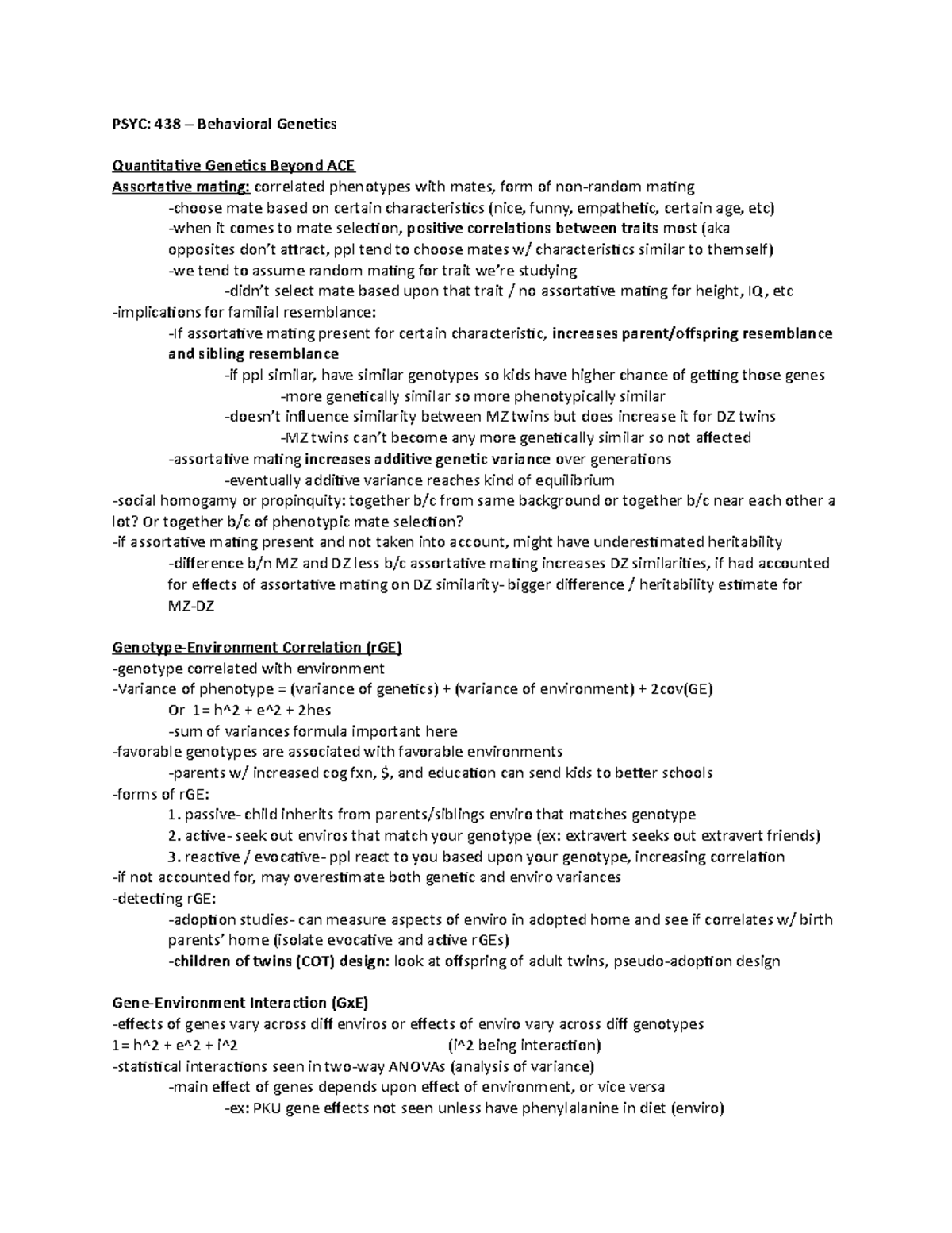 Behavioral Genetics Stats Notes - PSYC: 438 – Behavioral Genetics ...