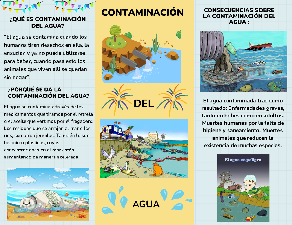 Triptico Acerca LA Contaminacion DEL AGUA - AGUA DEL CONTAMINACIÓN El agua contaminada trae como ...