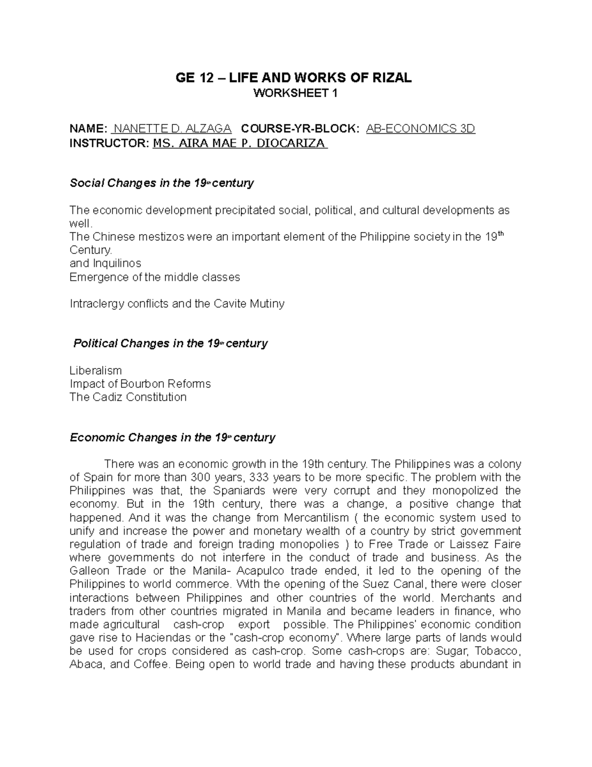 The life and works of rizal - GE 12 – LIFE AND WORKS OF RIZAL WORKSHEET ...