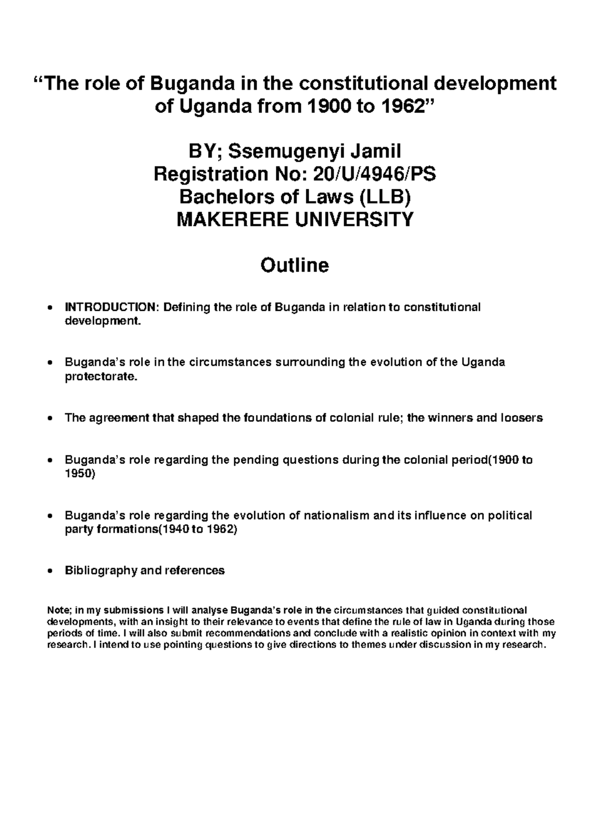 THE ROLE OF Buganda IN THE Constitutiona - “The role of Buganda in the ...