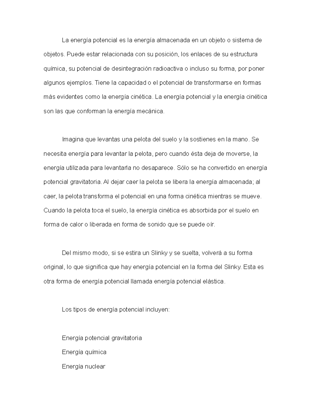 Enercia Limpia Potenca - La energía potencial es la energía almacenada ...