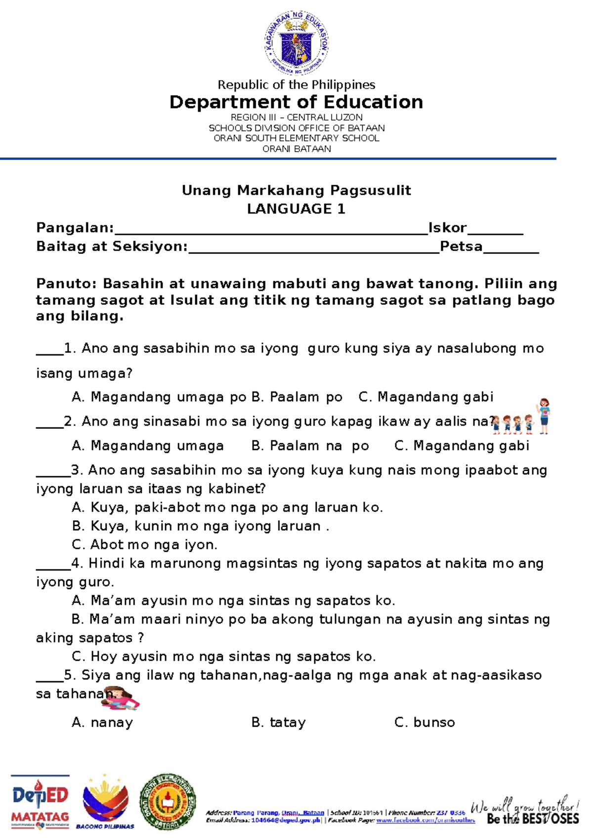 Periodical TEST Language Matatag - Department of Education REGION III ...