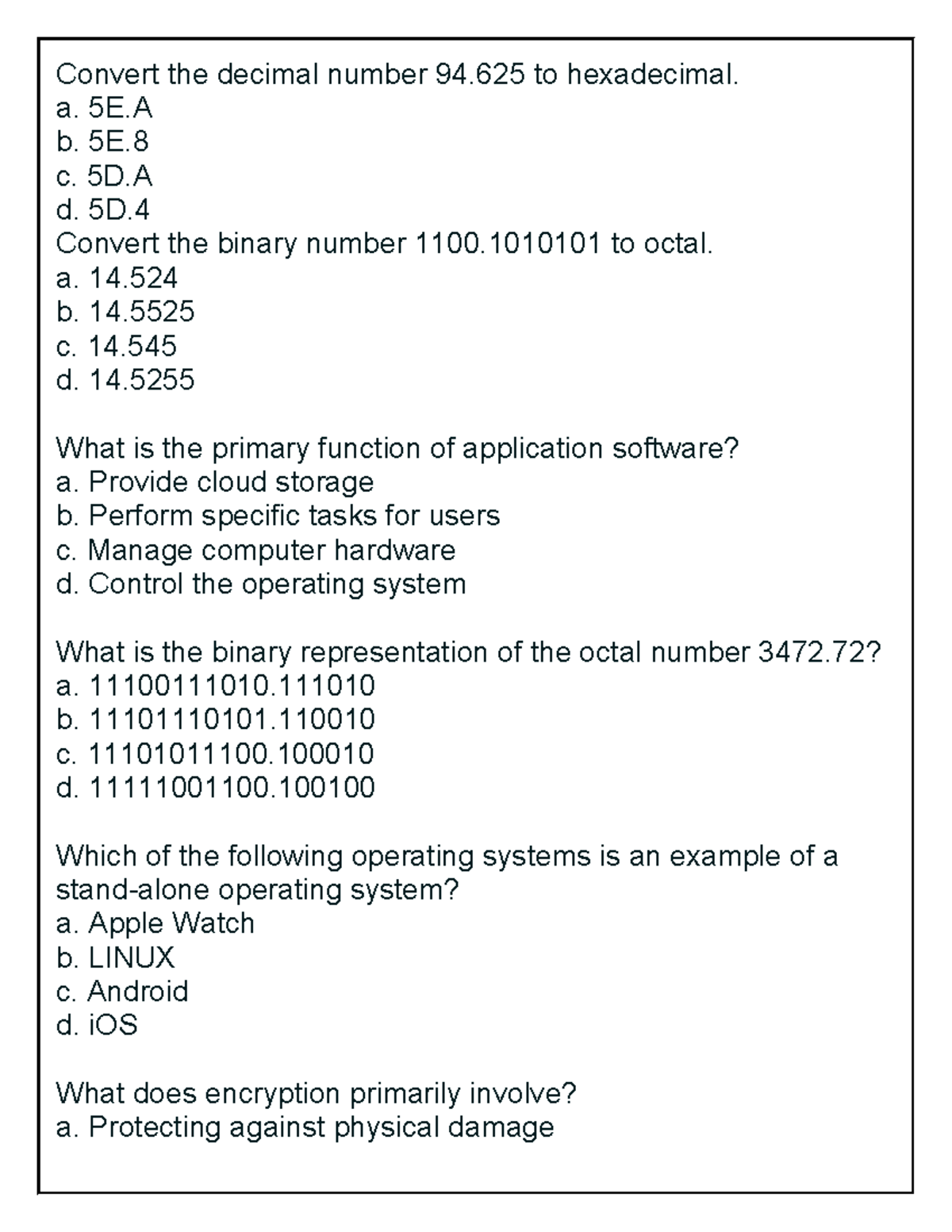 Sheet 3 IT - Introduction to Information Systems & Technology (CSE013) - Convert the decimal ...
