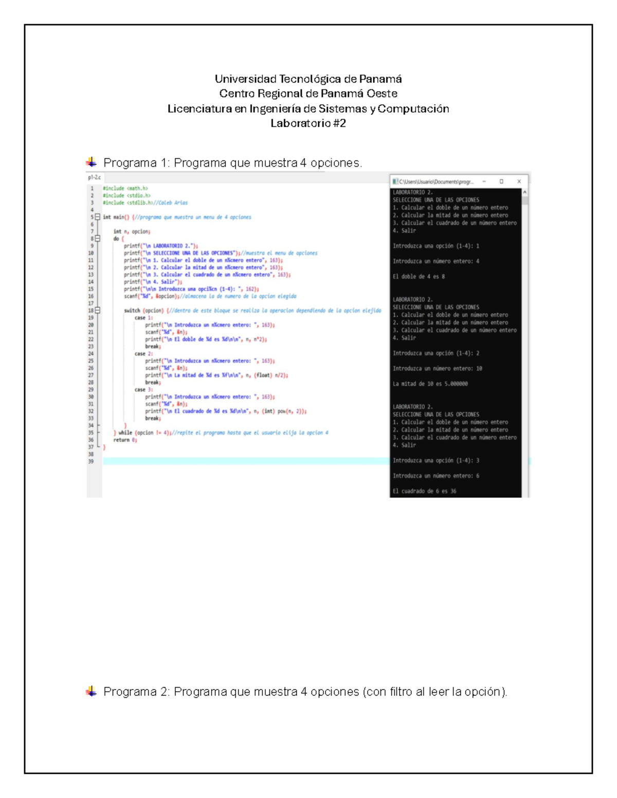 Lab 2 - preogramas en C - Herramientas de Programación aplicada I - Universidad Tecnológica de ...