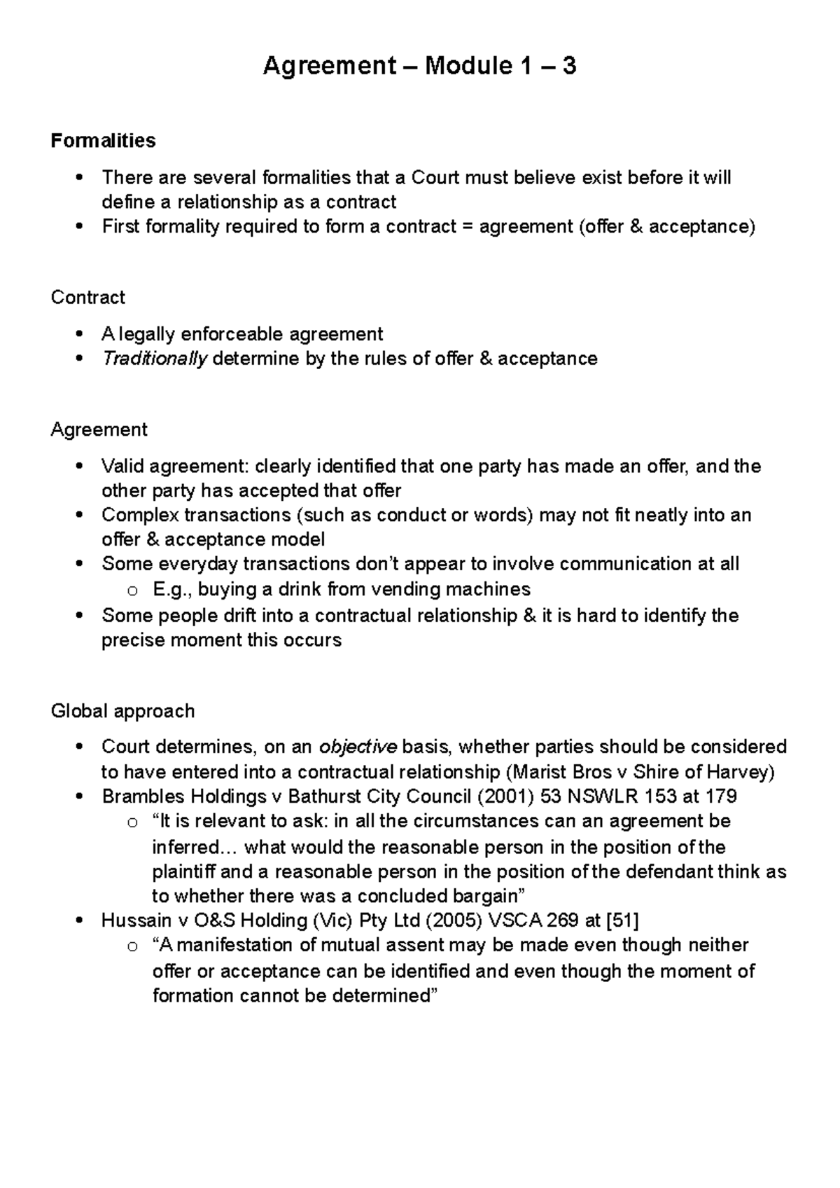 - Agreement Notes - Agreement – Module 1 – 3 Formalities There are ...
