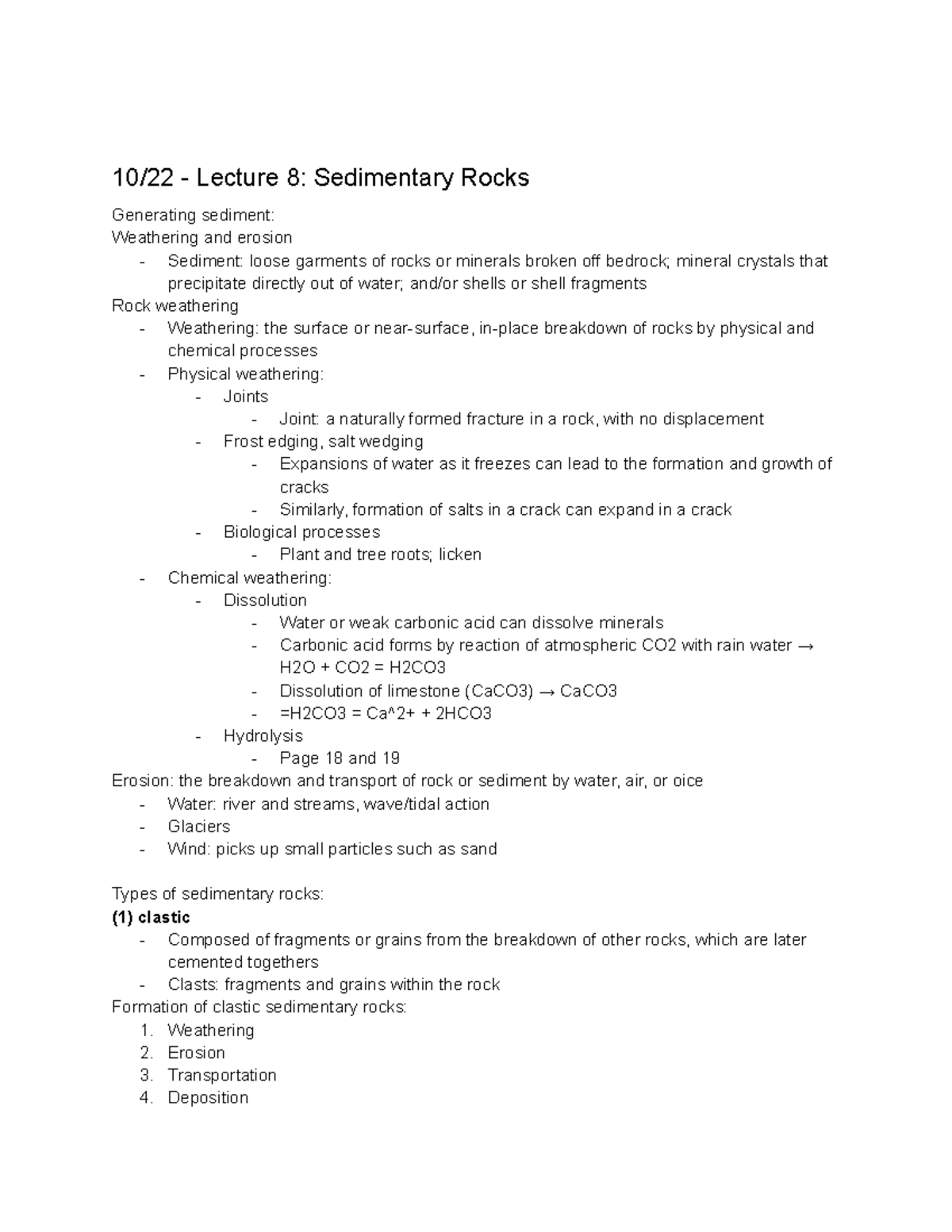 Earth 2 notes - 10 / 22 - Lecture 8 : Sedimentary Rocks Generating ...