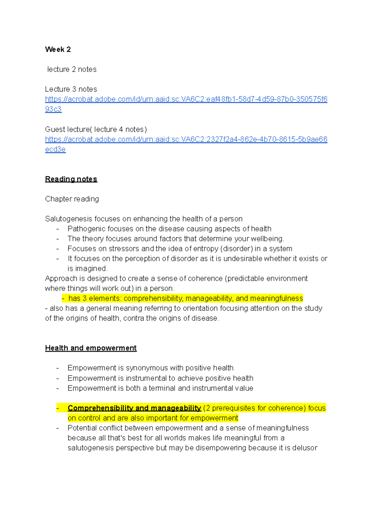 Heath science 2250 notes - Week 2 lecture 2 notes Lecture 3 notes - Studocu