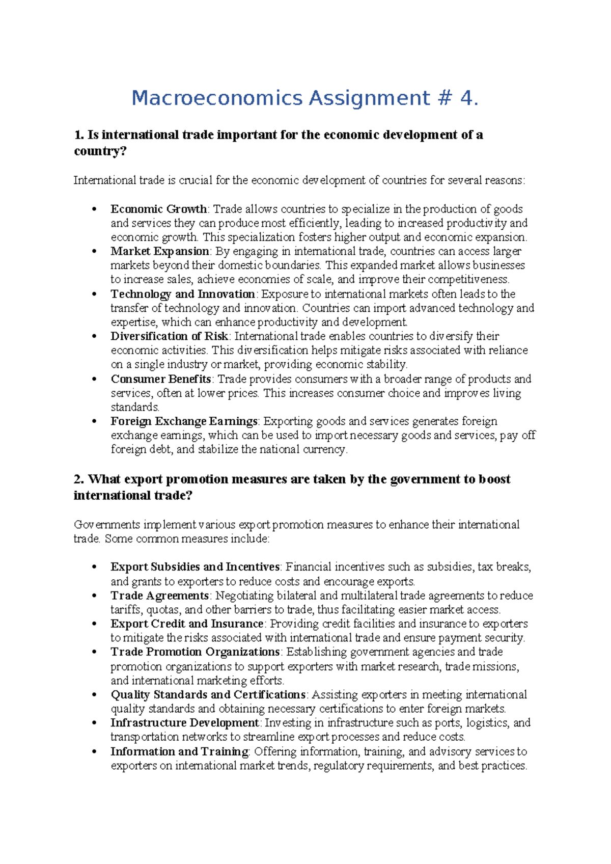 Macroeconomics Assignment # 4 - 1. Is international trade important for ...