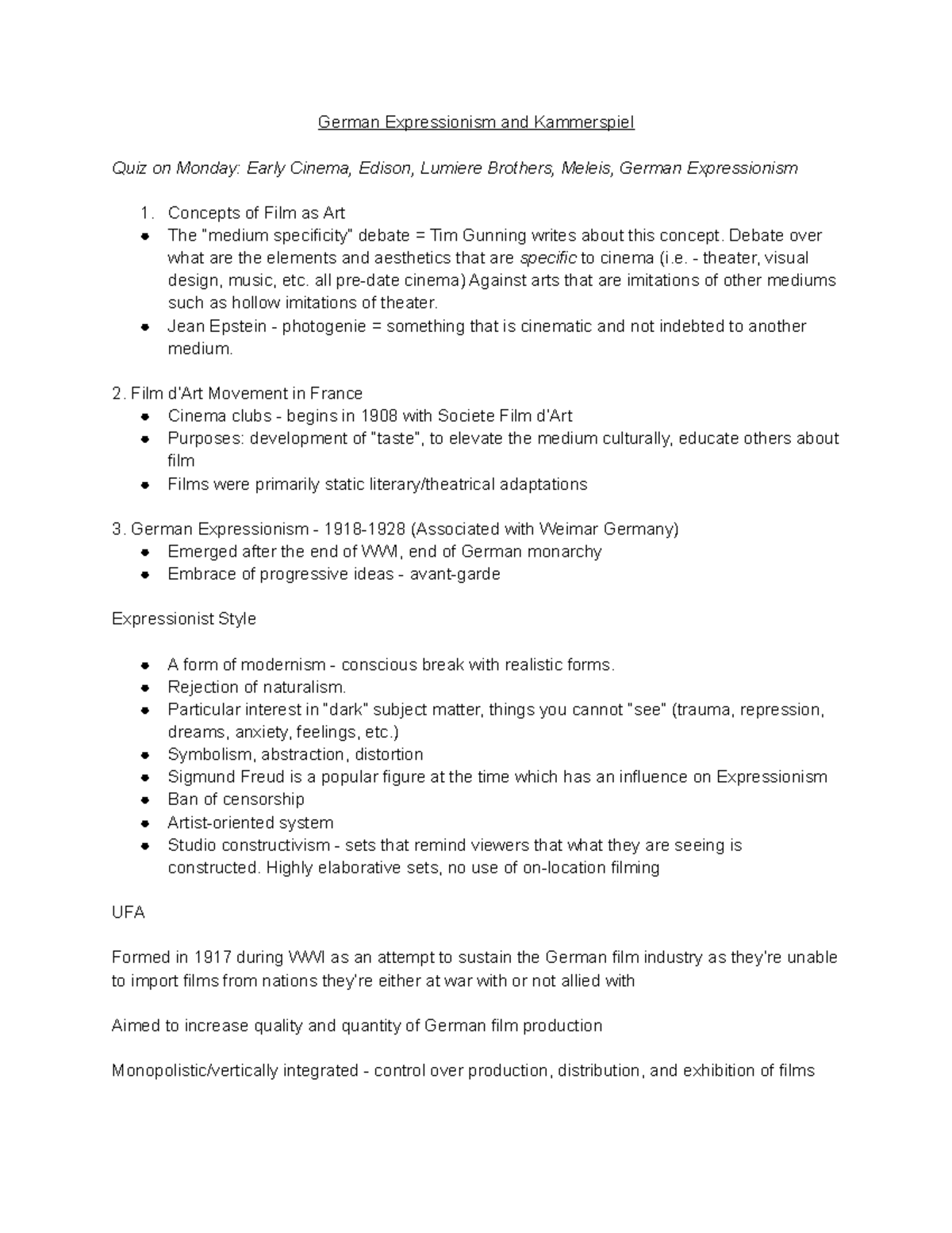 FILM 371 - German Expressionism - German Expressionism and Kammerspiel ...