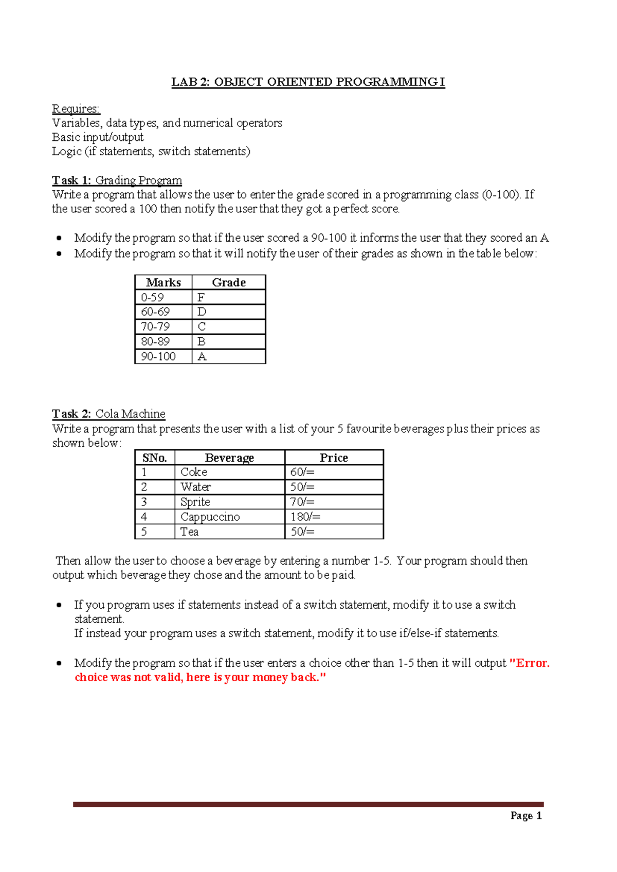 Lab2 CMT204 OOP1 Labs - C++ Lab - Page 1 LAB 2: OBJECT ORIENTED PROGRAMMING I Requires ...