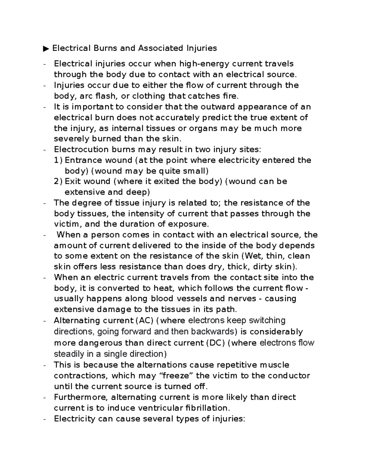 Electrical Burns and Associated Injuries - Bsc. Physics - UoN - Studocu