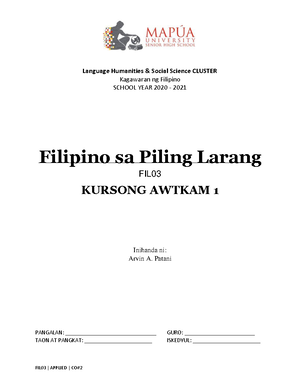 El Filibusterismo Buod - Kabanata 1 - 39 - KABANATA 1 E L F I L I B U S ...