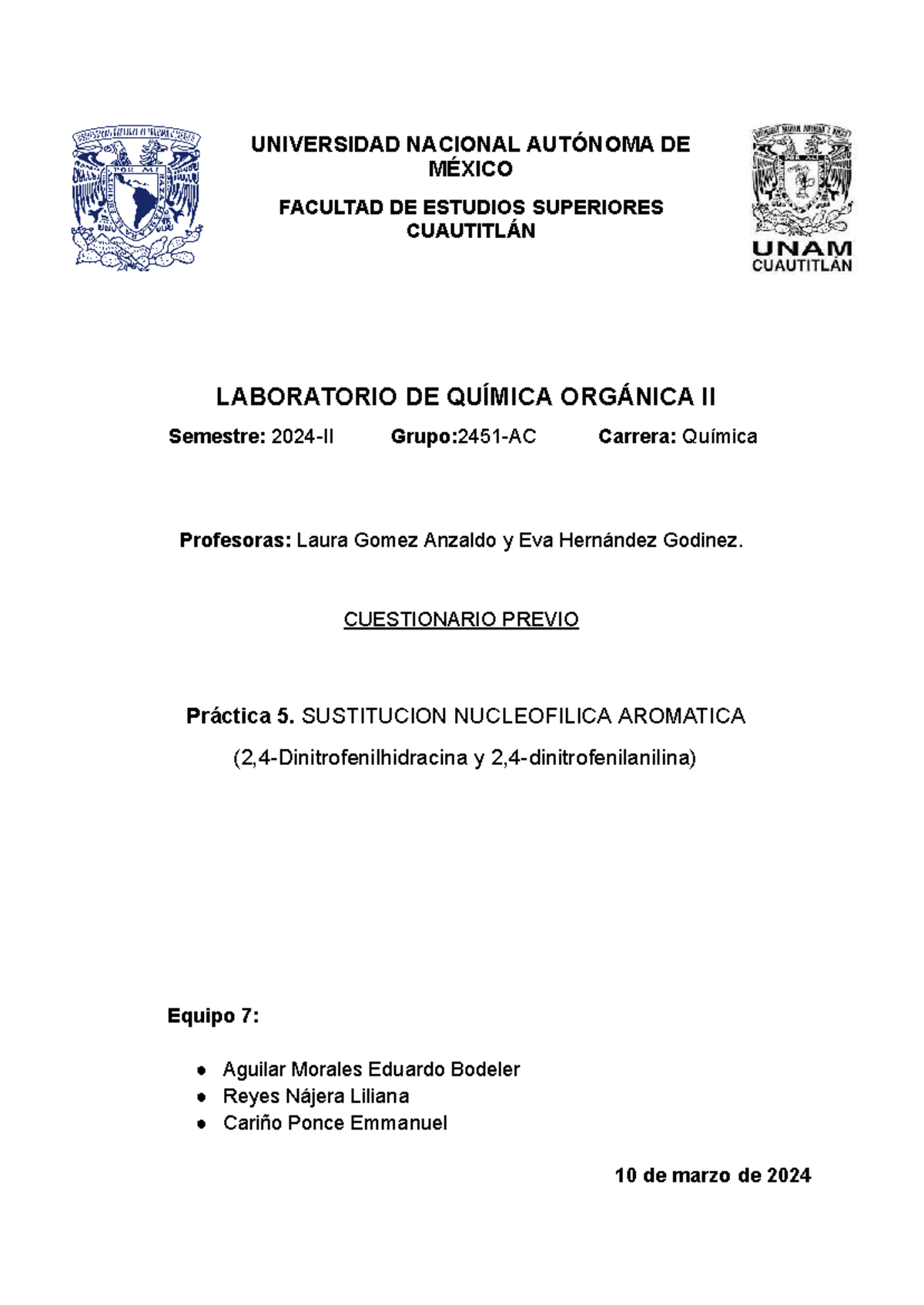 CP6 QOII EQ7 - UNIVERSIDAD NACIONAL AUTÓNOMA DE MÉXICO FACULTAD DE ...