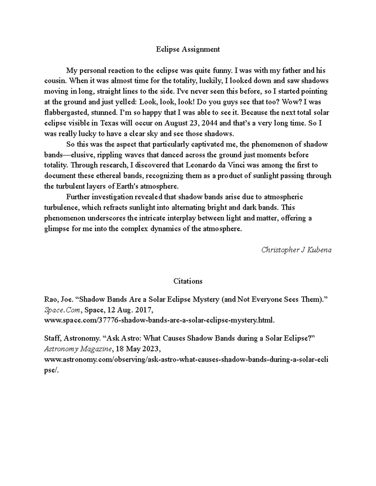 Eclipse Assignment - Describe the shadow bands occurring before totality. - Eclipse Assignment ...