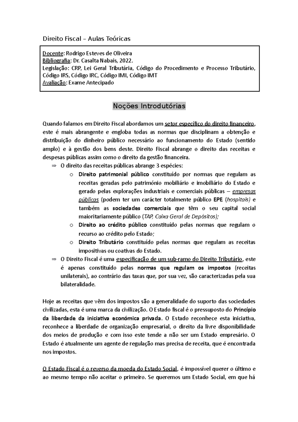Direito Fiscal - Aulas Teóricas - Direito Fiscal – Aulas Teóricas ...