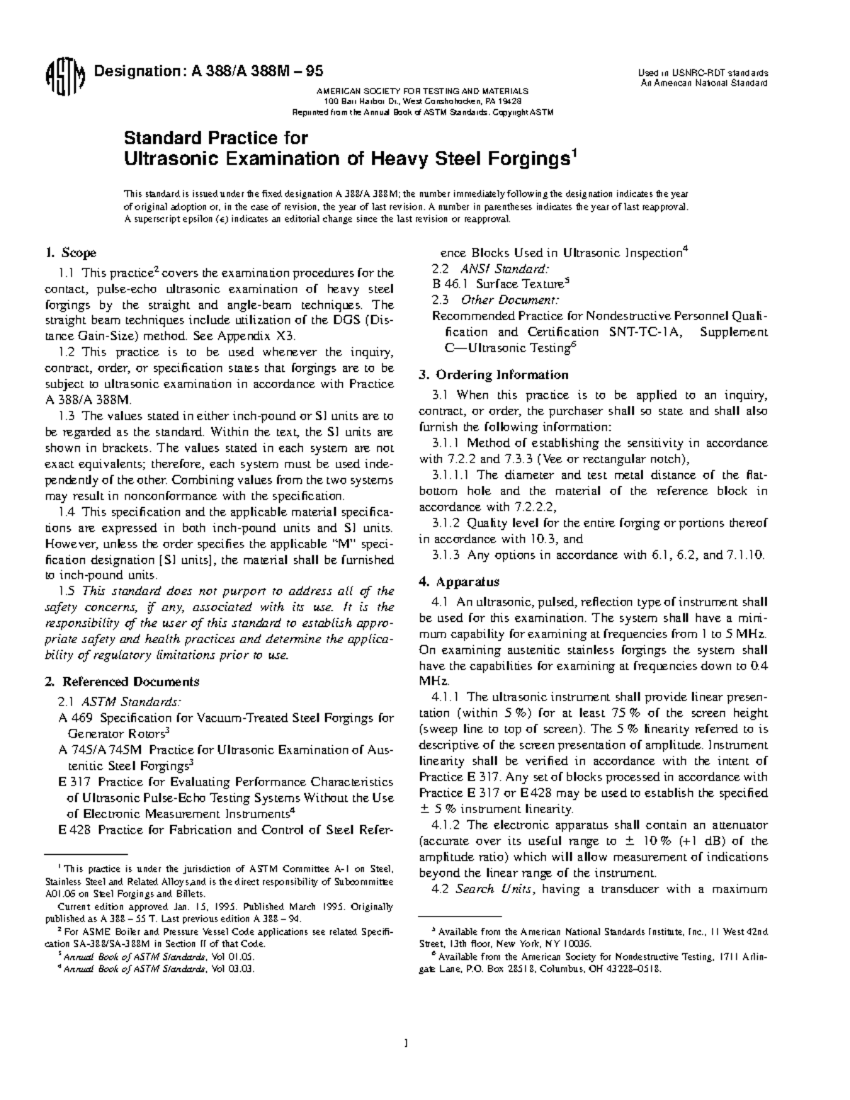 ASTM A388 Ultrassom - eee - Designation: A 388/A 388M – 95 Used in USNRC-RDT standards An ...