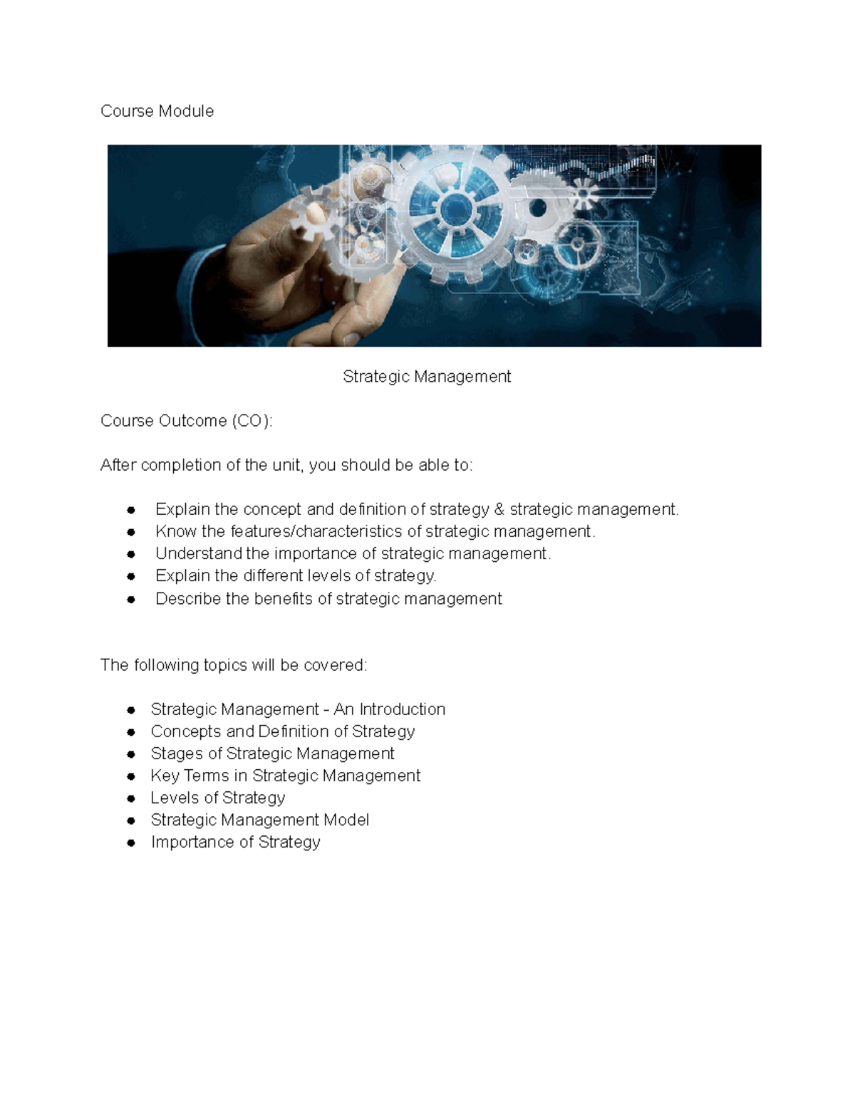 Strategic management - it gives information - Course Module Strategic ...