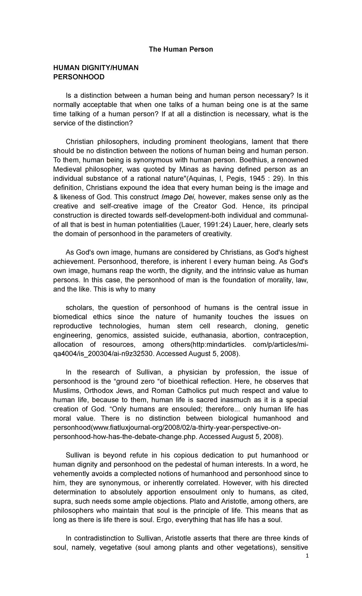 PART 3, THE Human Person - The Human Person HUMAN DIGNITY/HUMAN ...