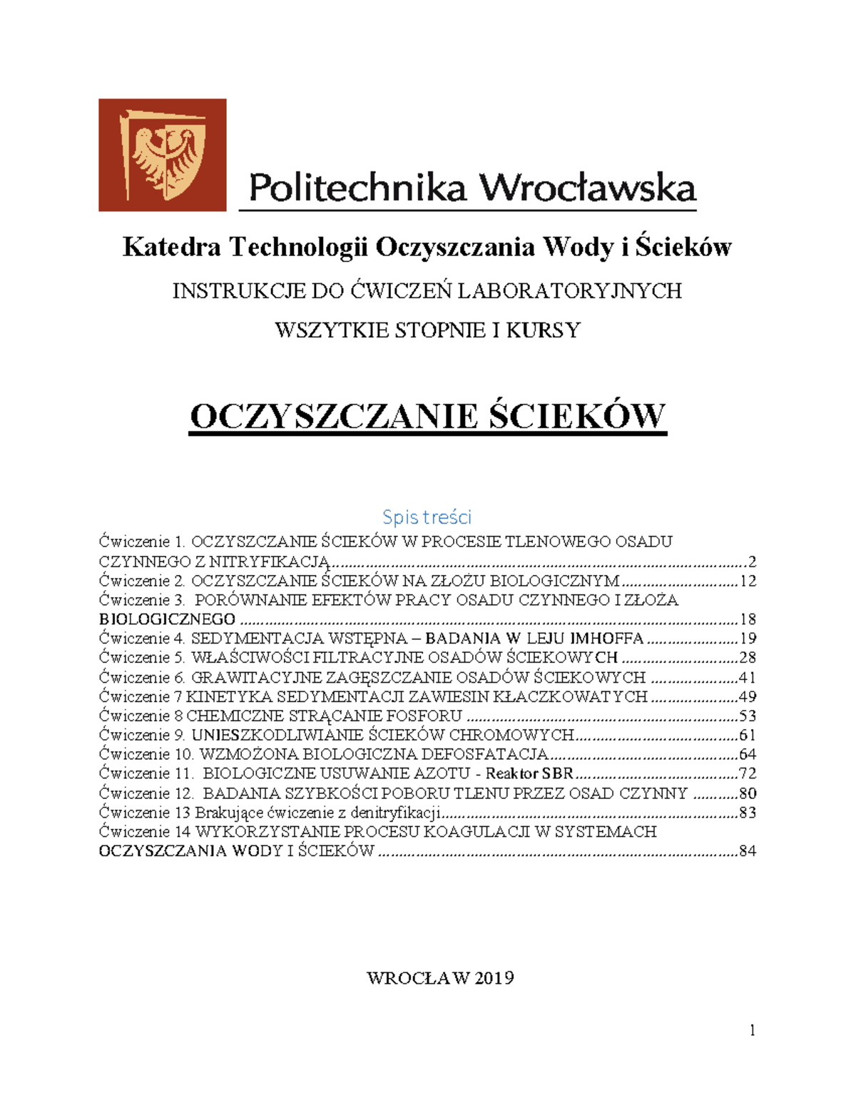 Instrukcja 1 - Katedra Technologii Oczyszczania Wody i Ścieków ...